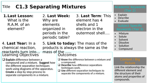 KS4 GCSE C1.3 Separating Mixtures (2022) S.T.A.R. | Teaching Resources