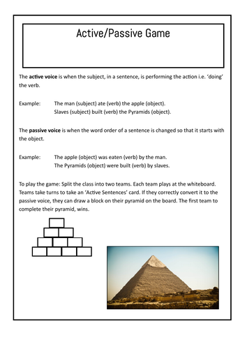 ACTIVE / PASSIVE VOICE Pyramid Game | Teaching Resources