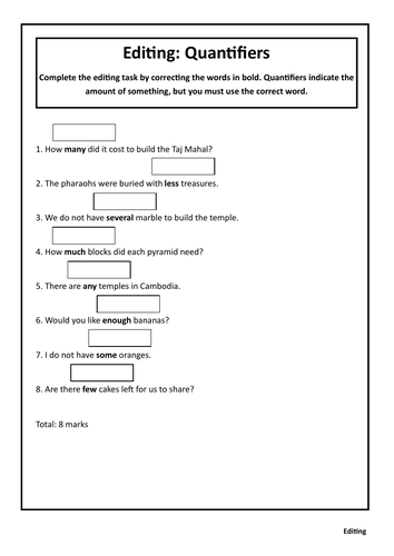 Editing Task Quantifiers Teaching Resources