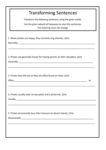 Transforming Sentences Using ADVERBS | Teaching Resources