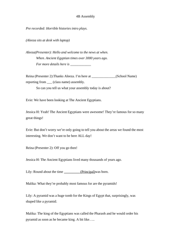 Egyptian Assembly- Class Assemblies | Teaching Resources