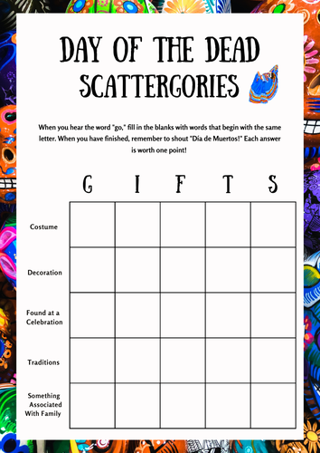 Day of the Dead Scattergories Fun Classroom Game / Filler . Halloween ...