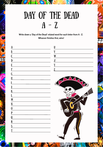 Day of the Dead Game. A-Z and Word Creation Game. | Teaching Resources