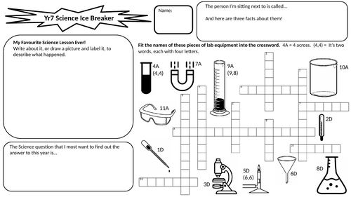 Year 7 Science Ice Breaker Sheet | Teaching Resources