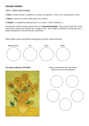 Colour theory - Tints, Tones and Shades interactive hand out | Teaching ...
