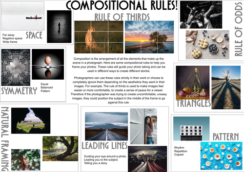 Photography compositional rules examples A3 sheet | Teaching Resources