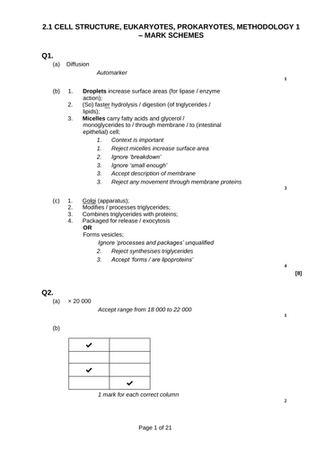 A level Biology - Cells COMPLETE Exam Q&A packs | Teaching Resources