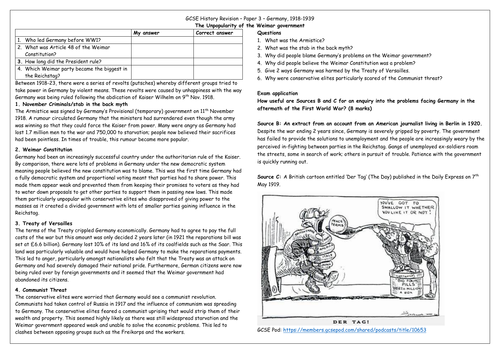Weimar and Nazi Germany Revision Pack | Teaching Resources
