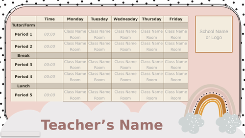 Editable Teacher Timetable Boho Rainbow Dalmatian Spot | Teaching Resources