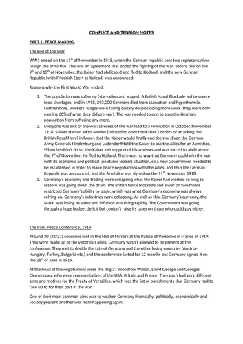 GCSE AQA history conflict and tension in the interwar years- grade 9 ...