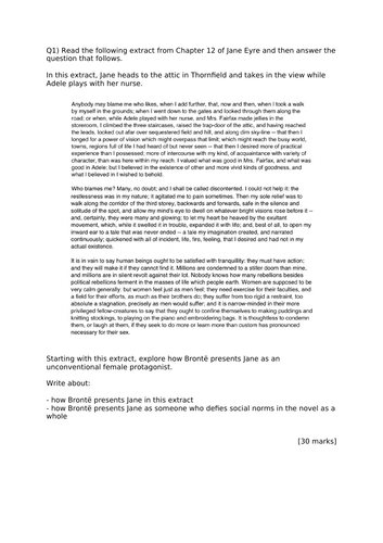 Jane Eyre GCSE Practice Questions Set 3 - Independence | Teaching Resources