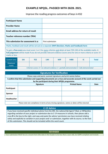 Example NPQSL: Improve the reading progress outcomes of boys in KS2 ...