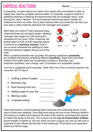 Chemical Reaction Worksheets