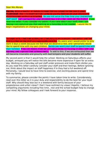 Persuasive Letter Wagoll Year 3 Teaching Resources