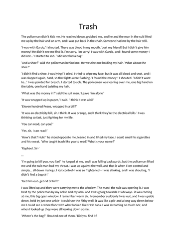 AQA Paper 1 - Trash Language analysis | Teaching Resources