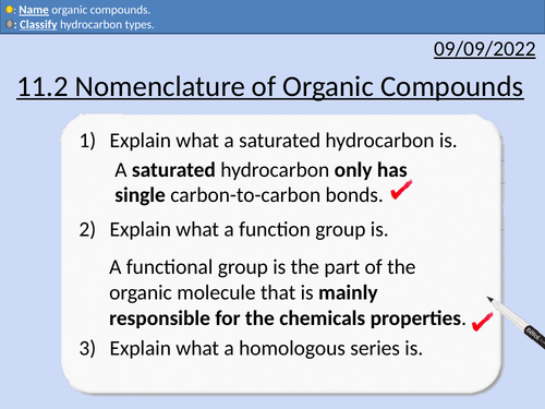 OCR AS Chemistry: Nomenclature of Organic Compounds | Teaching Resources