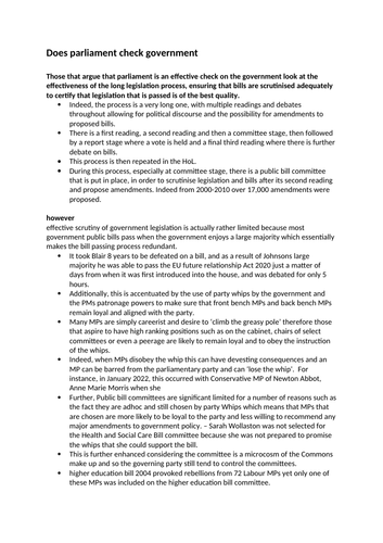 Parliament Government and Politics A Level Edexcel A* notes and essay ...