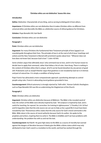 Christian Moral Principles ESSAY PLANS- Philosophy & Ethics A Level OCR ...