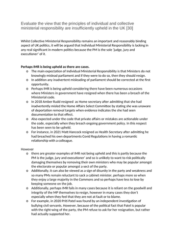 Prime Minister and the Executive Government and Politics A Level Notes ...
