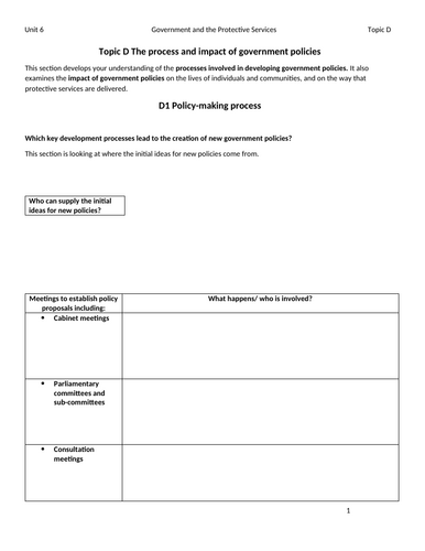 Unit 6 Government and the Protective Services Level 3 | Teaching Resources