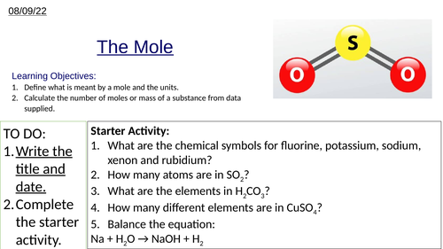 GCSE Chemistry The Mole and Calculating Number of Moles, Mass or Ar/Mr | Teaching Resources