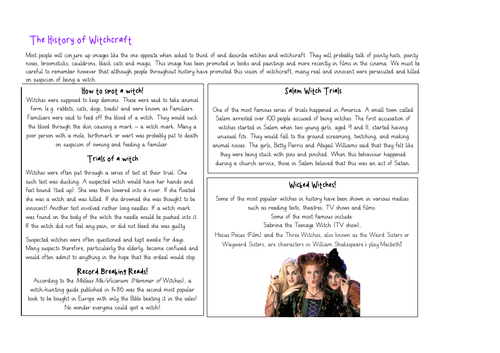 History of Witches Comprehension | Teaching Resources