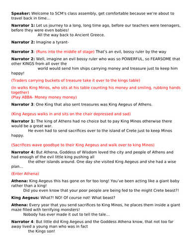 Theseus and the Minotaur Assembly Script | Teaching Resources