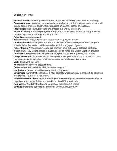 English Key Terms | Teaching Resources English Key Terms | Teaching Resources