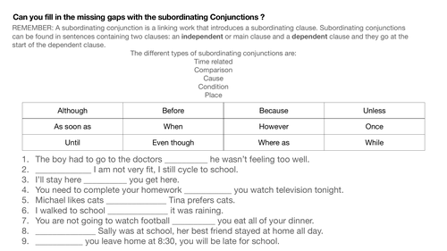 Subordinating Conjunctions | Teaching Resources Subordinating Conjunctions | Teaching Resources