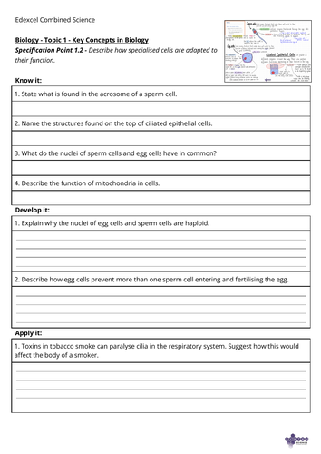 CombSci Bio 1.2 - Revision Card + Questions + Answers | Teaching Resources