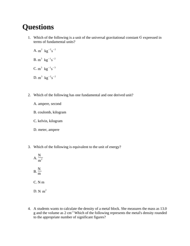 Topic 1.1 Measurements 10 MCQ for IB DP Physics Paper 1 | Teaching ...