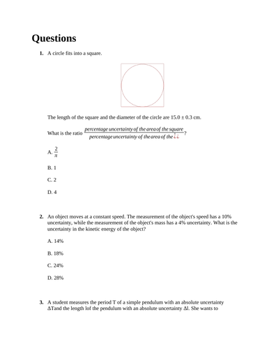 Topic 1.2 Uncertainties 10 MCQ for IB DP Physics Paper 1 | Teaching ...