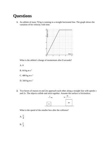 Topic 2.4 Momentum 10 MCQ for IB DP Physics Paper 1 | Teaching Resources