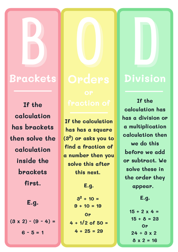 Bodmas/Bomdas Wall Display | Teaching Resources