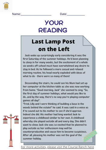 The Last Lamp Post on the Left Reading Activity and Creative Writing ...