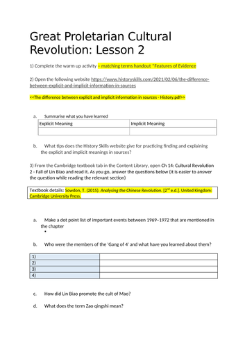 Chinese Nationalism: Cultural Revolution Lesson 2 | Teaching Resources