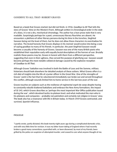 English Literature ROBERT GRAVES 'GOODBYE TO ALL THAT' background notes ...