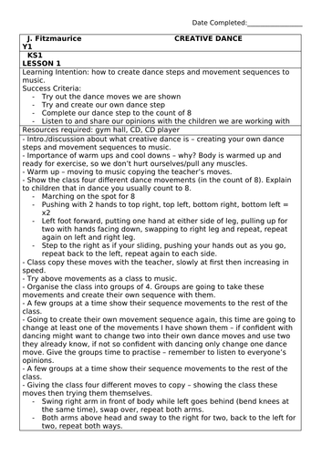 Y1 Creative Dance Lesson Planning 3 week block | Teaching Resources