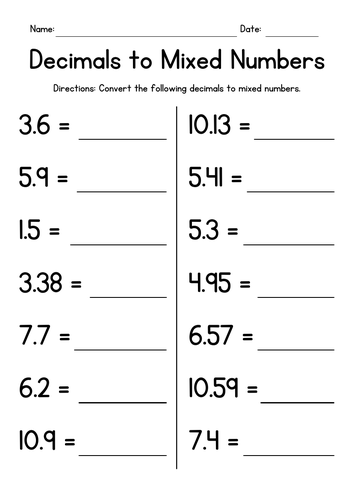 Converting Decimals to Mixed Numbers | Teaching Resources Converting Decimals to Mixed Numbers | Teaching Resources