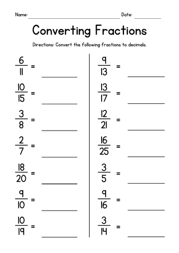 Converting Fractions to Decimals by Dividing | Teaching Resources
