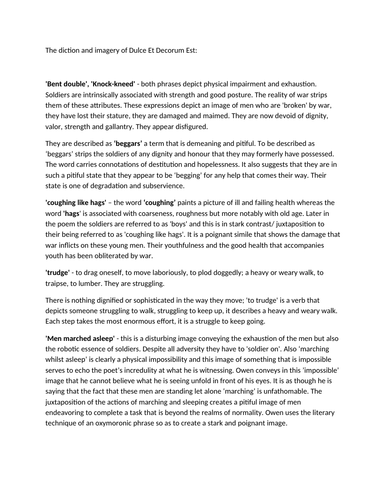 English Literature An Analysis Of Wilfred Owens Poem Dulce Et Decorum Est Teaching Resources