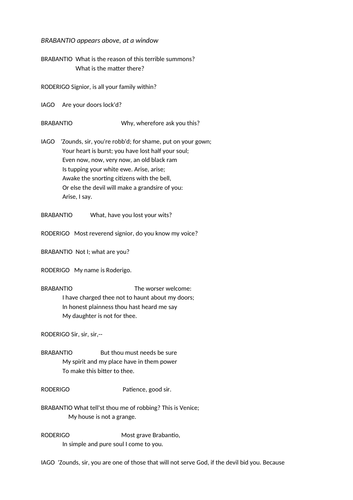 Othello - Introduction, Context and Act 1 Scene 1 | Teaching Resources