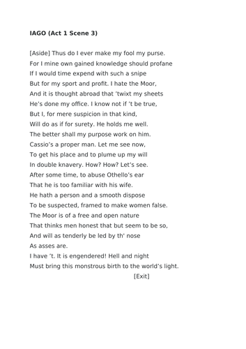 Othello - Act 1 Scene 2 and 3 | Teaching Resources