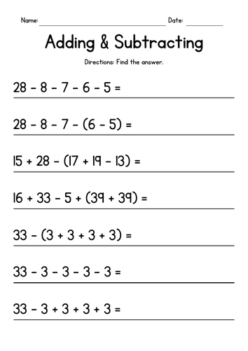 Adding & Subtracting with Parenthesis Worksheets | Teaching Resources Adding & Subtracting with Parenthesis Worksheets | Teaching Resources