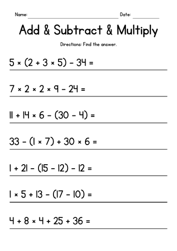 Add & Subtract & Multiply with Parenthesis | Teaching Resources Add & Subtract & Multiply with Parenthesis | Teaching Resources