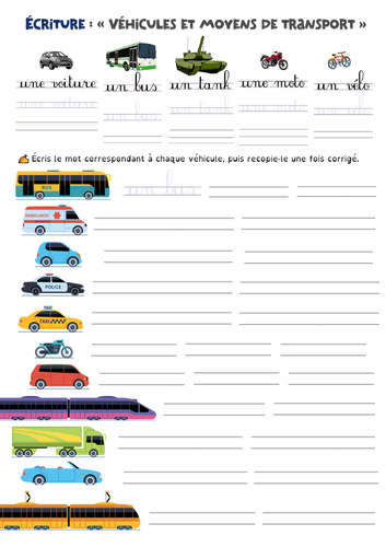 [French cursive handwriting] Vehicles and means of transportation ...