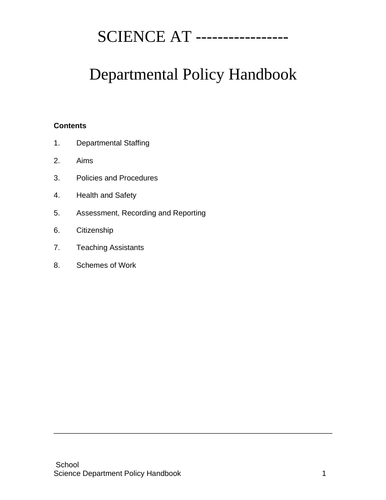Science Department Policy Handbook | Teaching Resources
