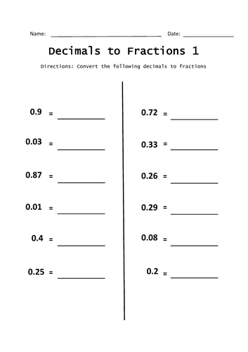 Fraction and Decimal Conversion | Teaching Resources