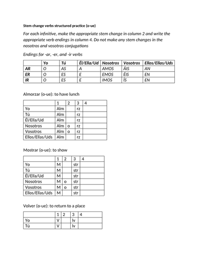 Stem change verbs o-ue conjugation practice | Teaching Resources