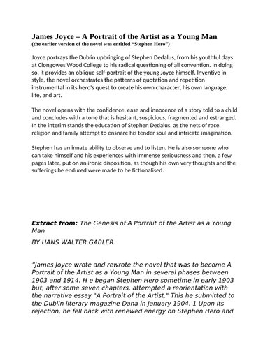 An Introduction to James Joyce's "A Portrait of the Artist as a Young ...